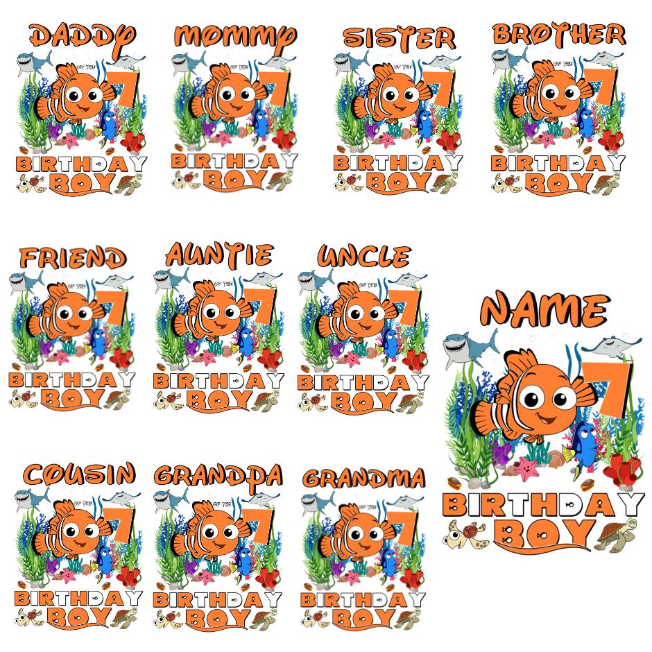All Ages Cute Fish Family Birthday Boy Svg Bundle, Nemo Movie Birthday ...
