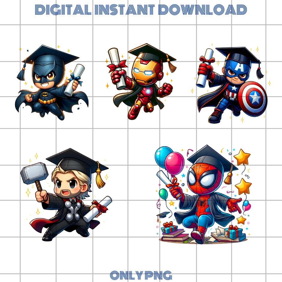 Super Hero Graduate Png Bundle, Spider Graduation Clipart, School ...