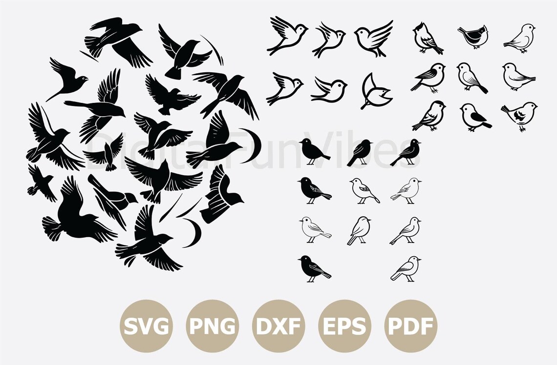 Flying Bird SVG Bundle: Sparrow, Hummingbird, Wild Birds (digital ...