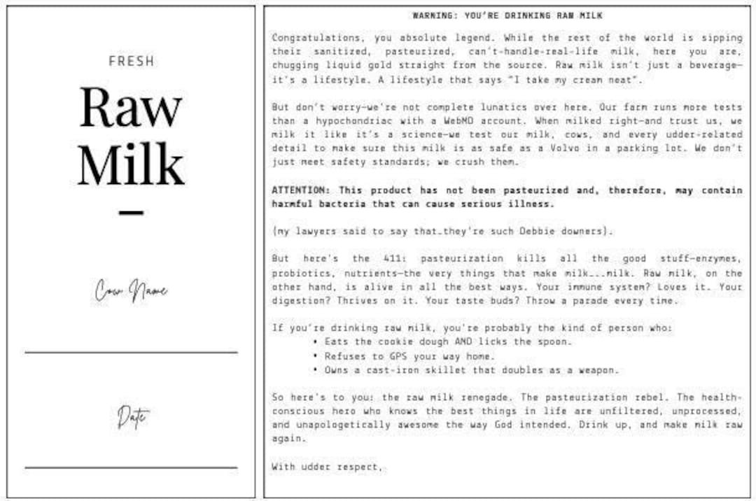 Raw Milk Labels PERSONALIZED | Vintage Farm Fresh Milk Labels - Etsy