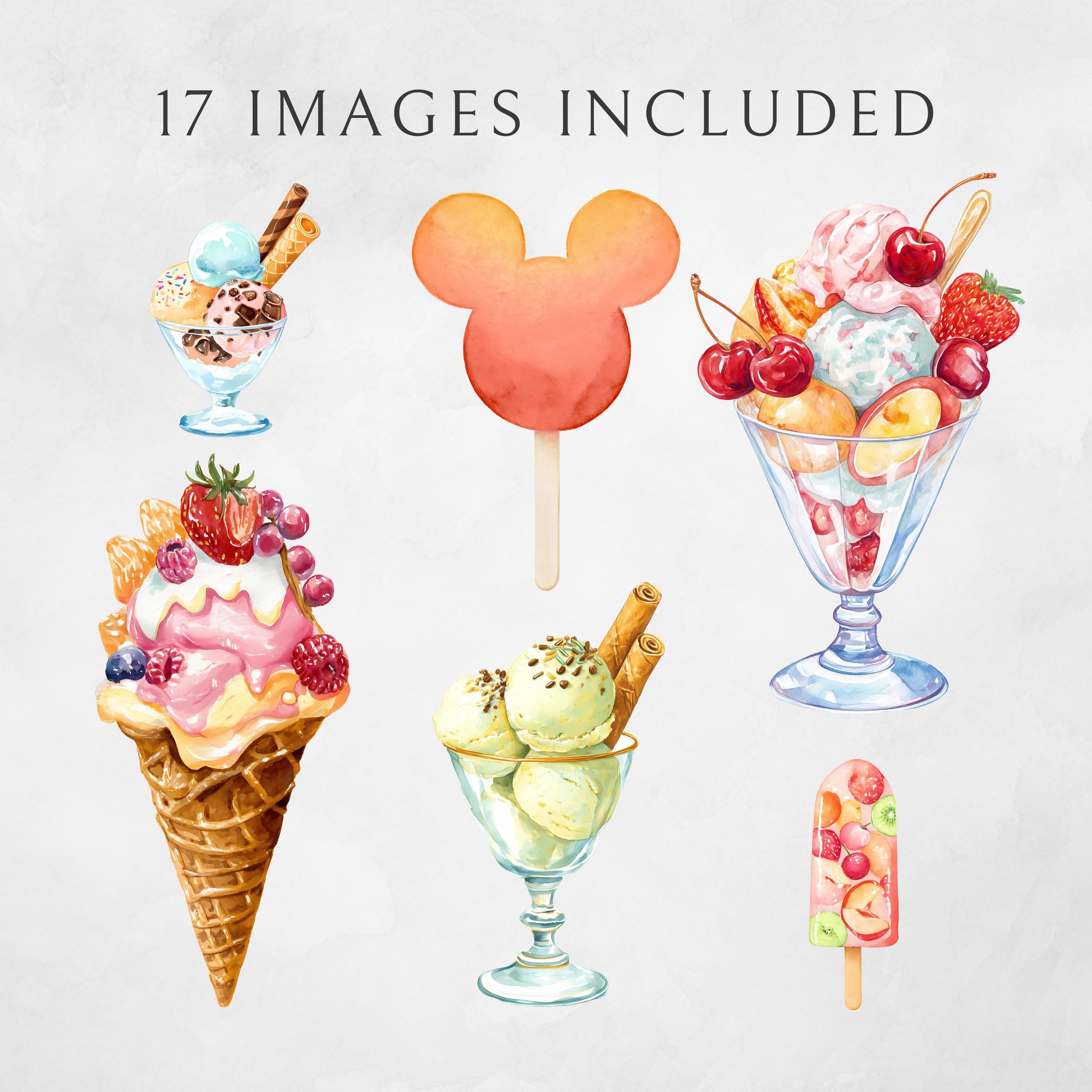 Watercolor Ice Cream Clipart: Summer Sweets Pngs for Stickers, Summer ...