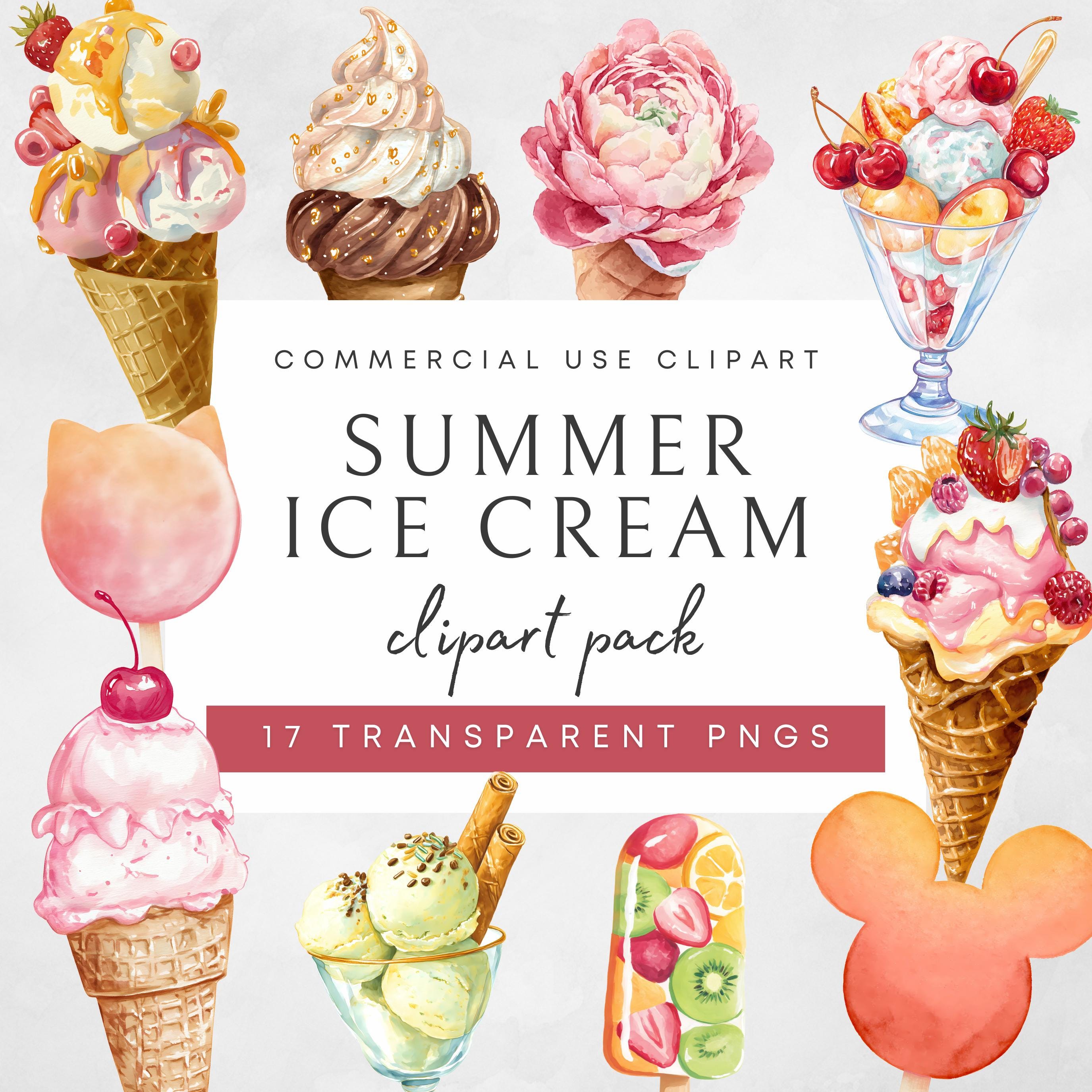 Watercolor Ice Cream Clipart: Summer Sweets Pngs for Stickers, Summer ...