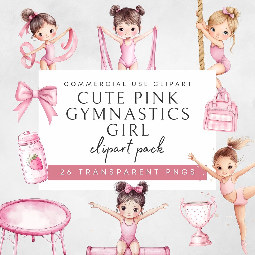 Cute Gymnastics Girls Clipart, Watercolor Gymnast Clip Art, Pink ...