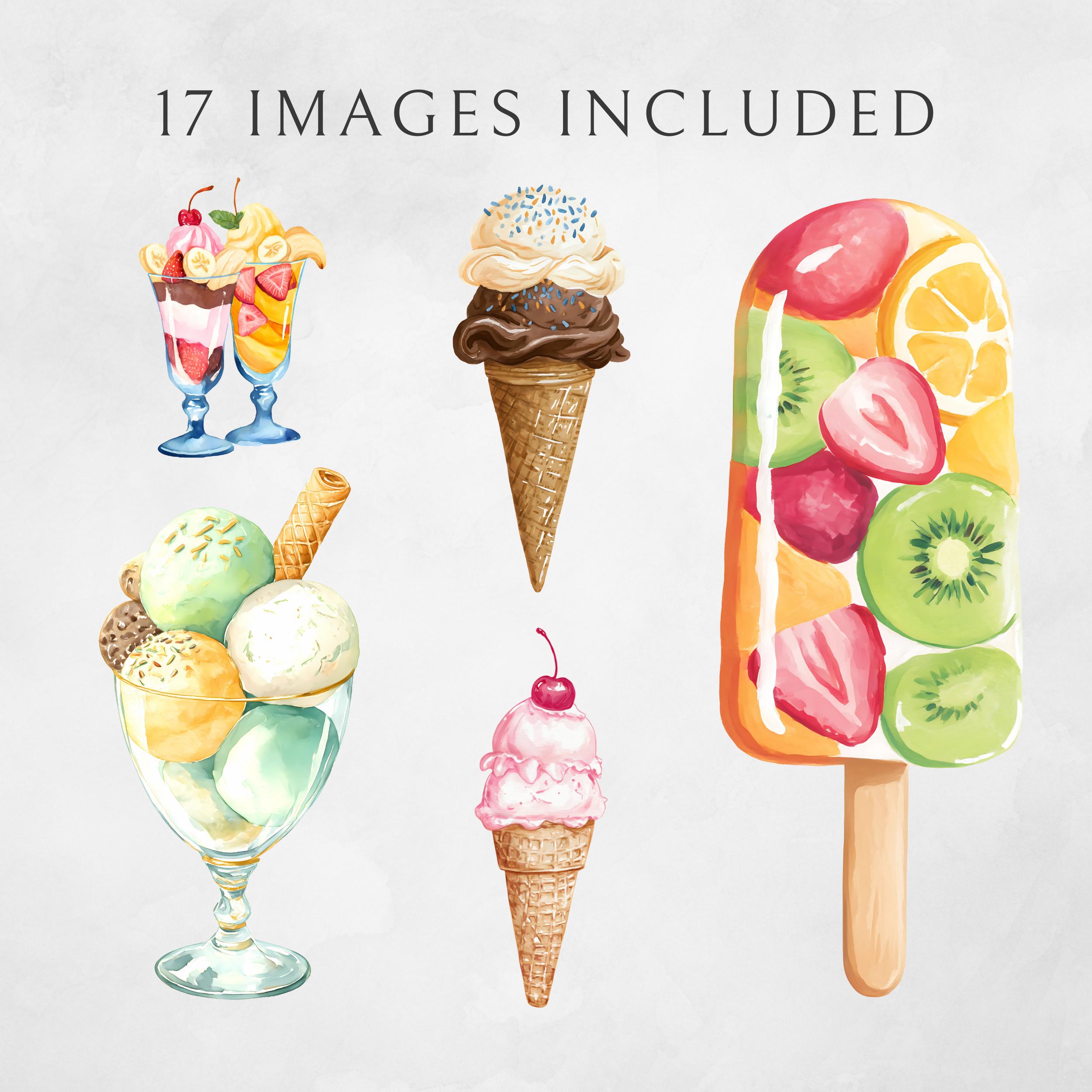 Watercolor Ice Cream Clipart: Summer Sweets Pngs for Stickers, Summer ...