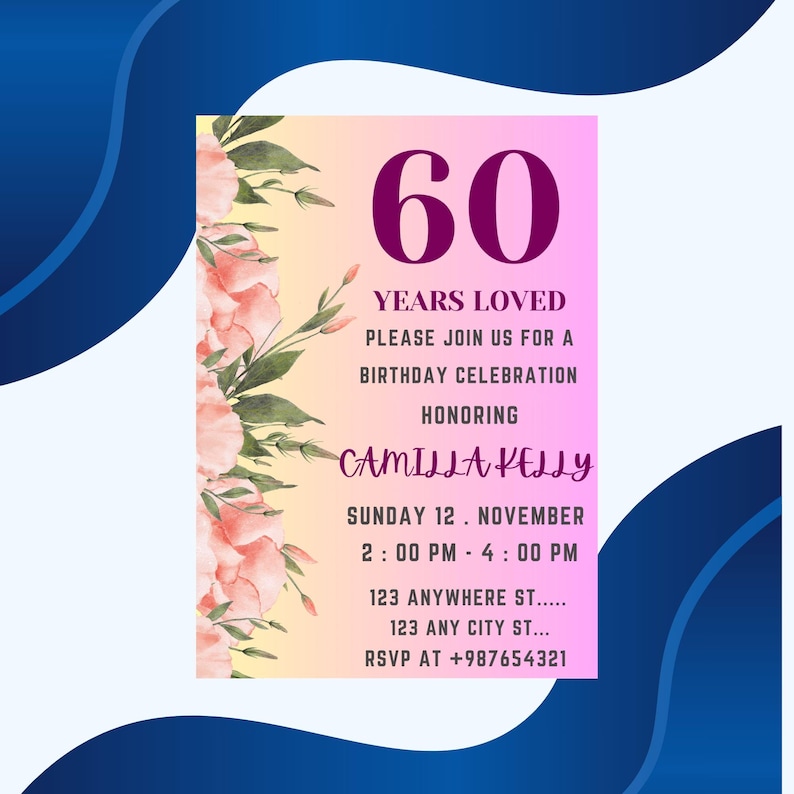 Editable "60 Years Loved" Birthday Invitation Template | Instant ...