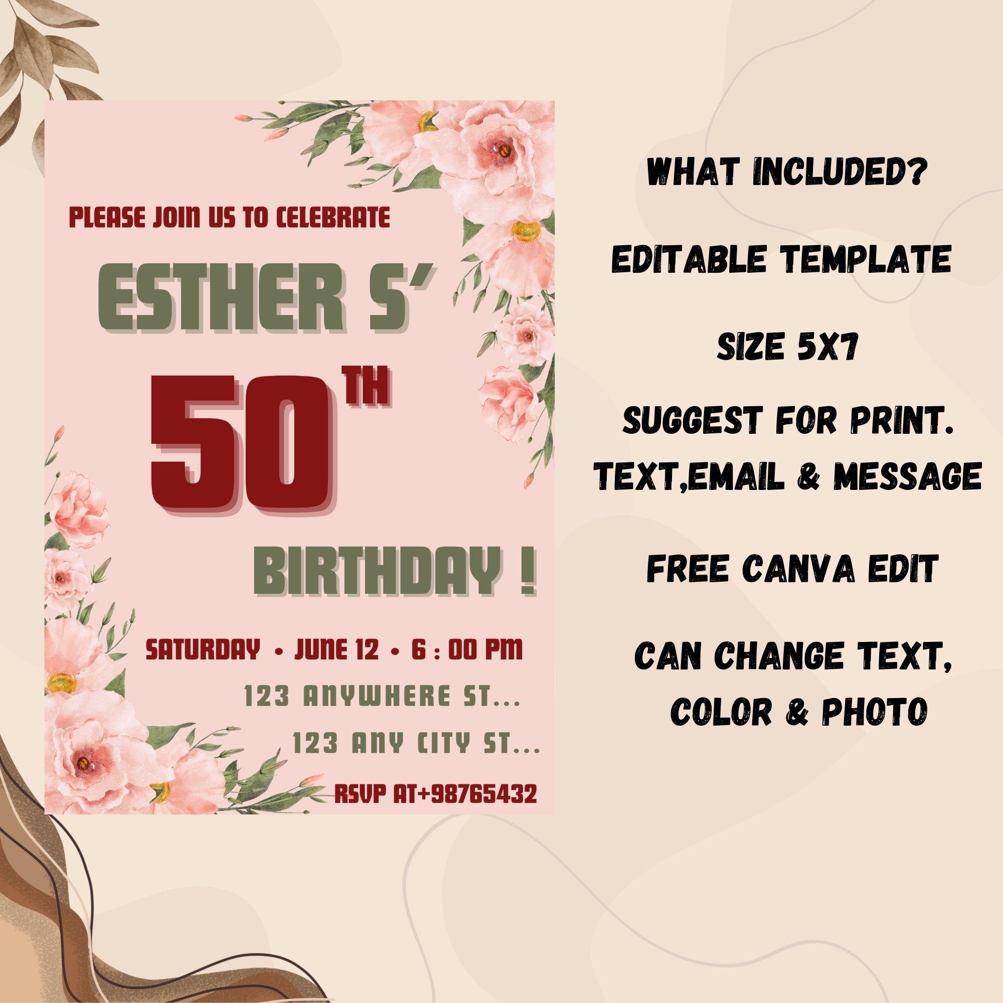 Customizable 50th Birthday Invitation | Elegant Milestone Party Invite ...