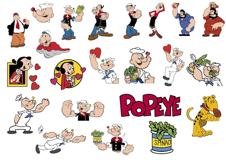 Popeye Clipart Bundle: SVG, PNG, DXF Files (digital Download) - Etsy