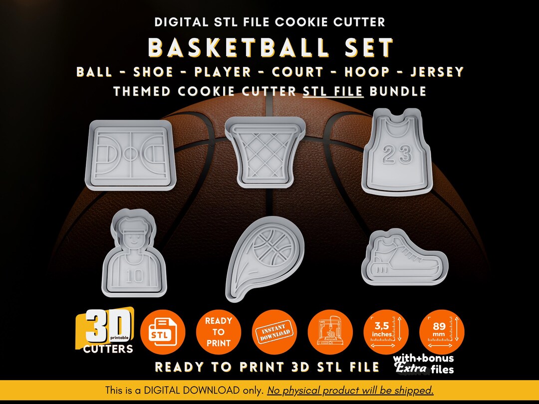 Basketball Cookie Cutter STL Bundle: Sports Party Baking (digital ...