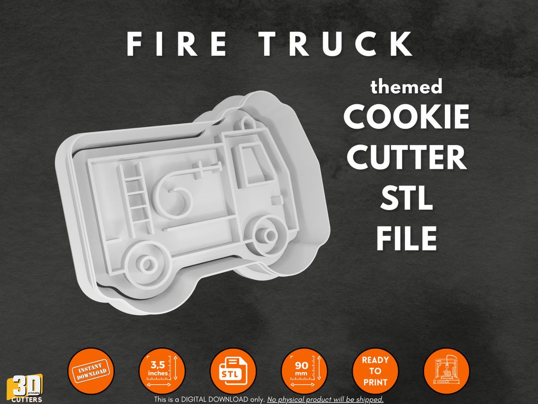 Fire Truck Cookie Cutter STL File: 3D Printable Emergency Vehicle ...