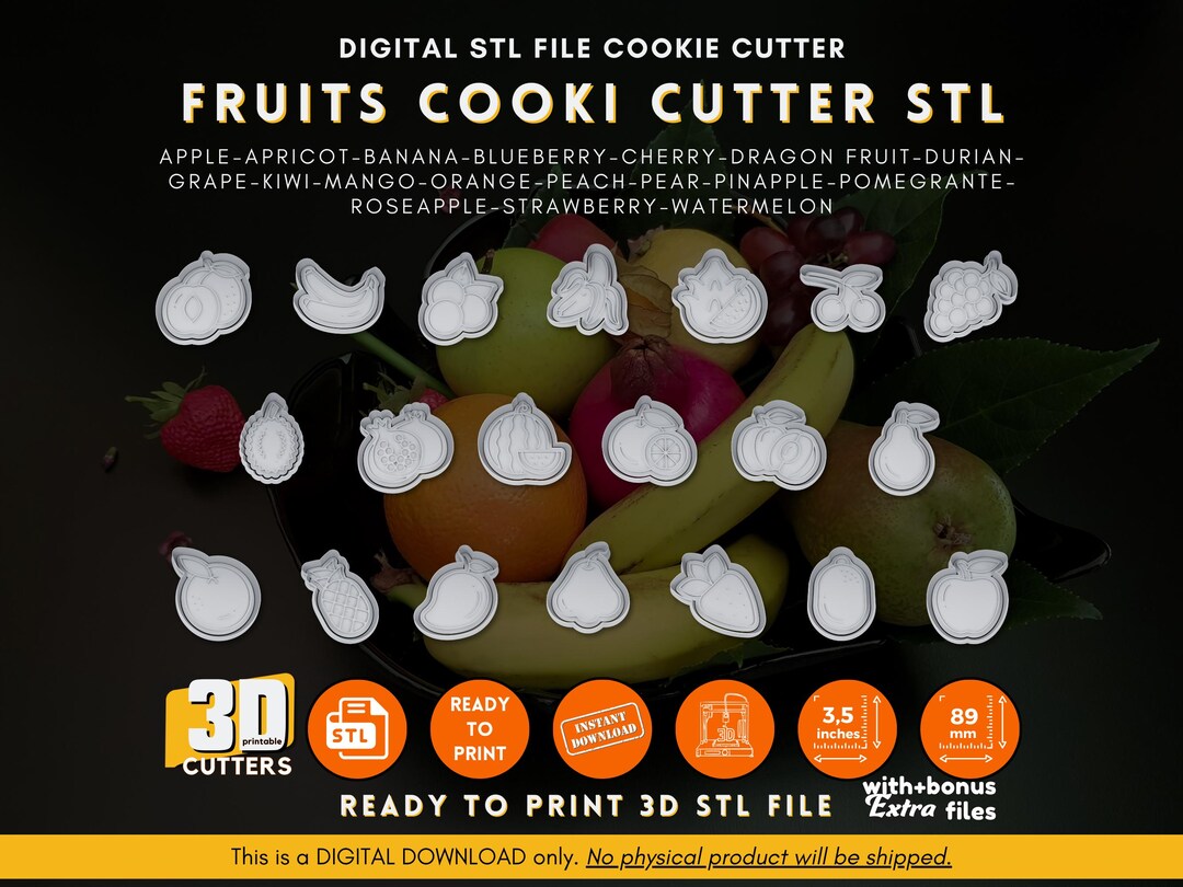 20x Fruits Cookie Cutter STL Set, 3D Printable Ready to Print Stl File ...