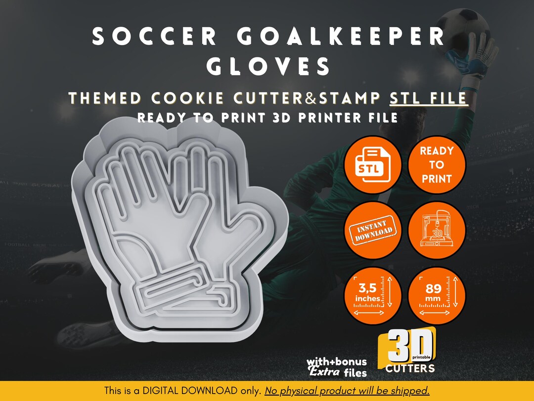 Soccer Goalie Gloves Cookie Cutter STL: Sports Party Theme (digital ...
