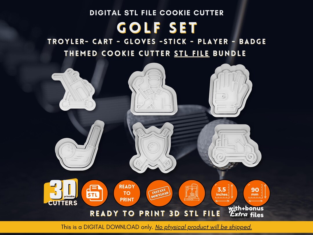 Golf Cookie Cutter Stl Set , 3D STL Files, Golf Cart, Golf Player, Golf ...