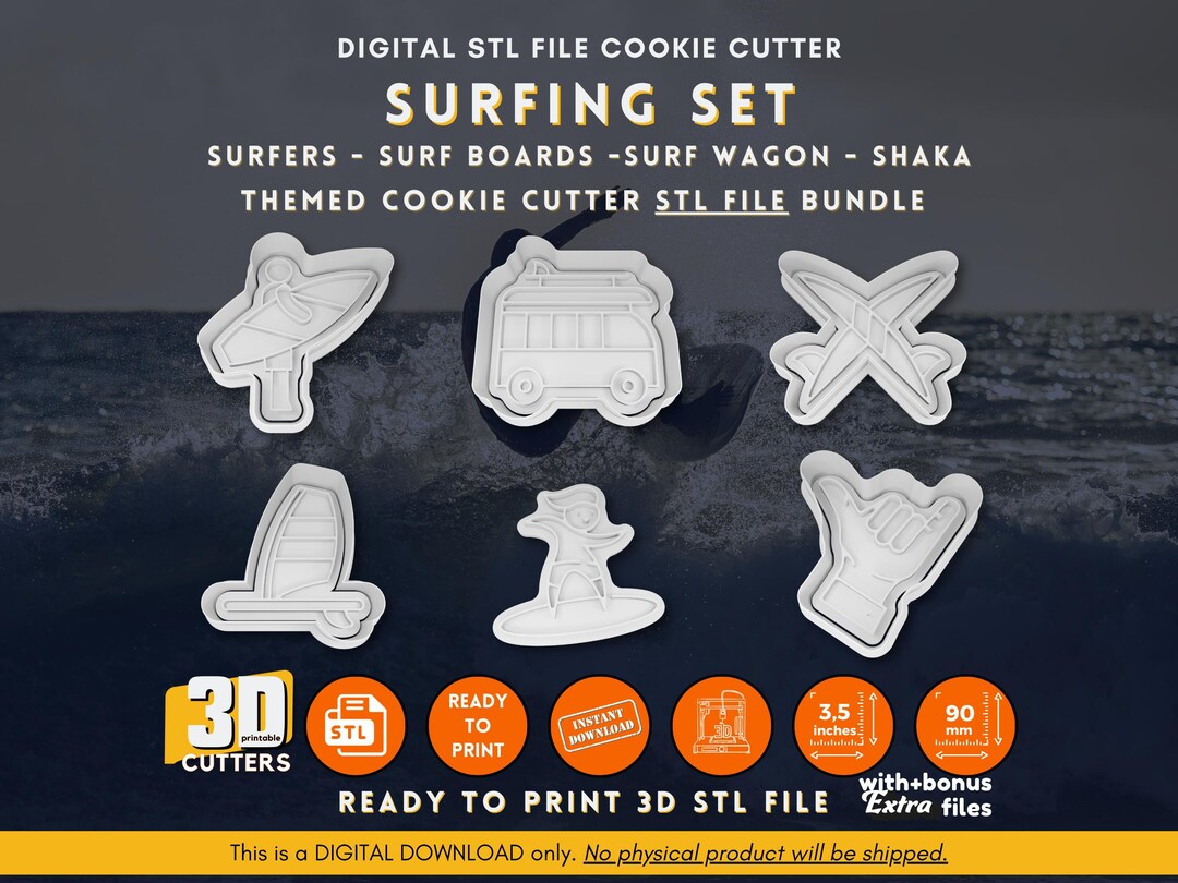 Surf Cookie Cutter STL Set: Surfer, Shaka, Surfboard (digital Download ...