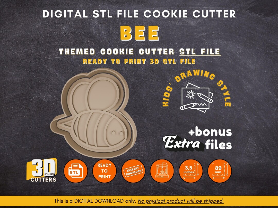 Bee Cookie Cutter Stl, Cute Honey Bee Stl File for 3D Printing, Kids ...