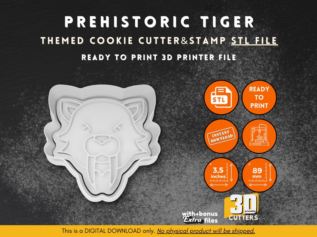 Tiger Cookie Cutter STL for 3D Printing,prehistoric Sabertooth Cookie ...