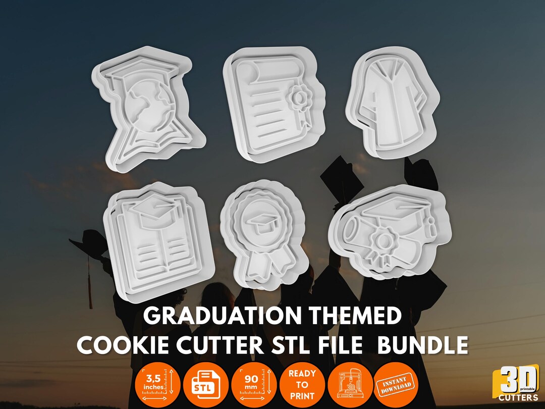 Graduation Cookie Cutter Stl Bundle, Diploma Cap Gown Medal Stamp Set ...
