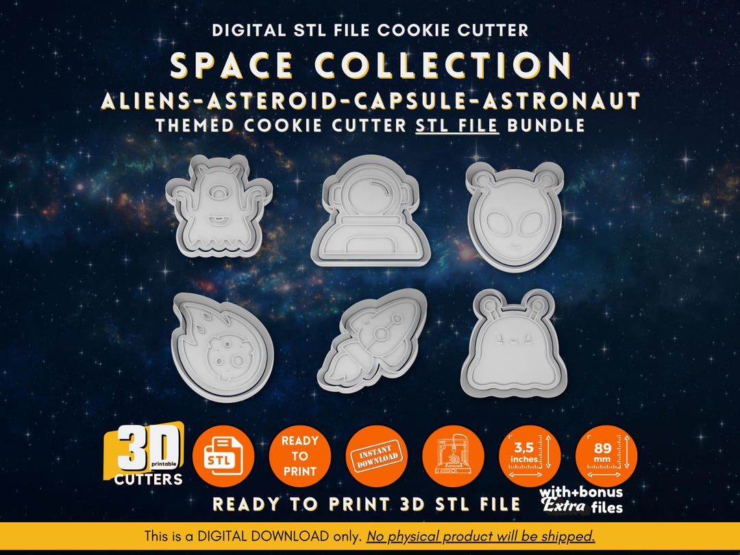 Space Cookie Cutter STL, 3D Printable Ready to Print Stl File, Rocket Stamp, Alien Head Cutter ...