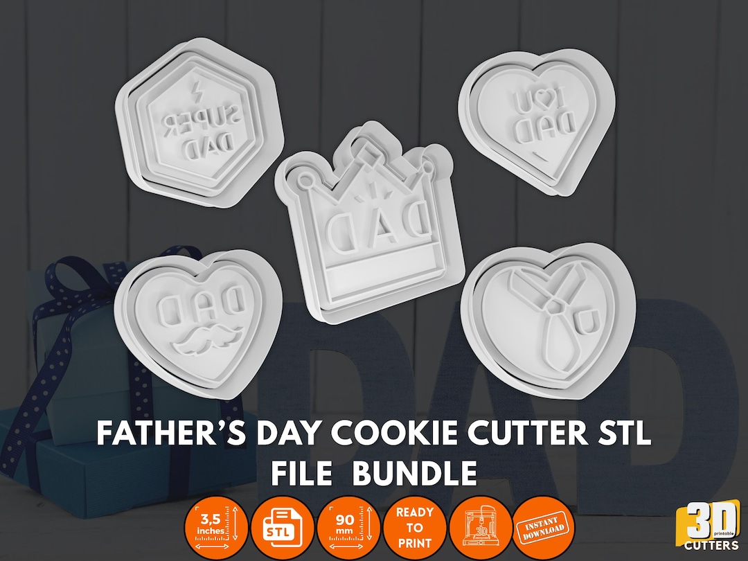 Father's Day Cookie Cutter STL Bundle: Dad, Heart, Crown (digital ...