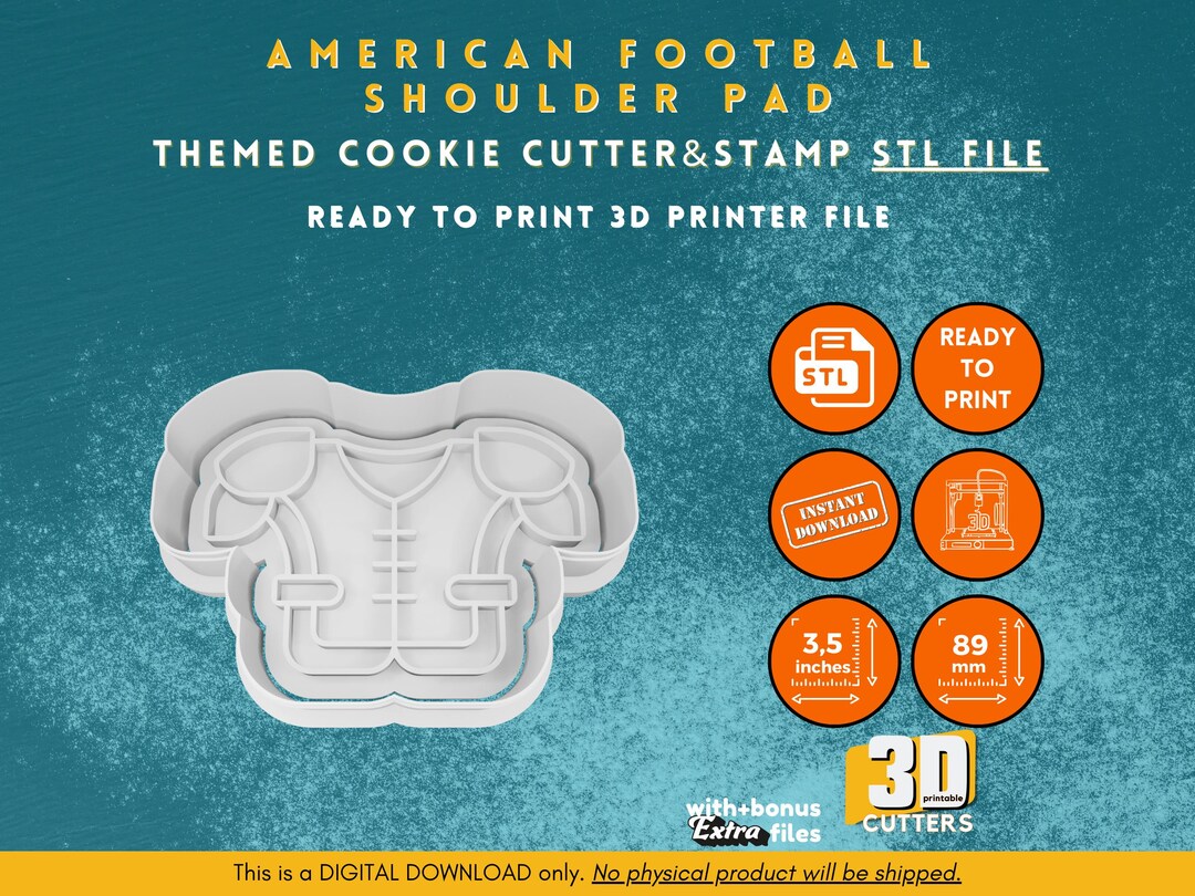Football Shoulder Pad Cookie Cutter STL File: Sports Baking (digital ...