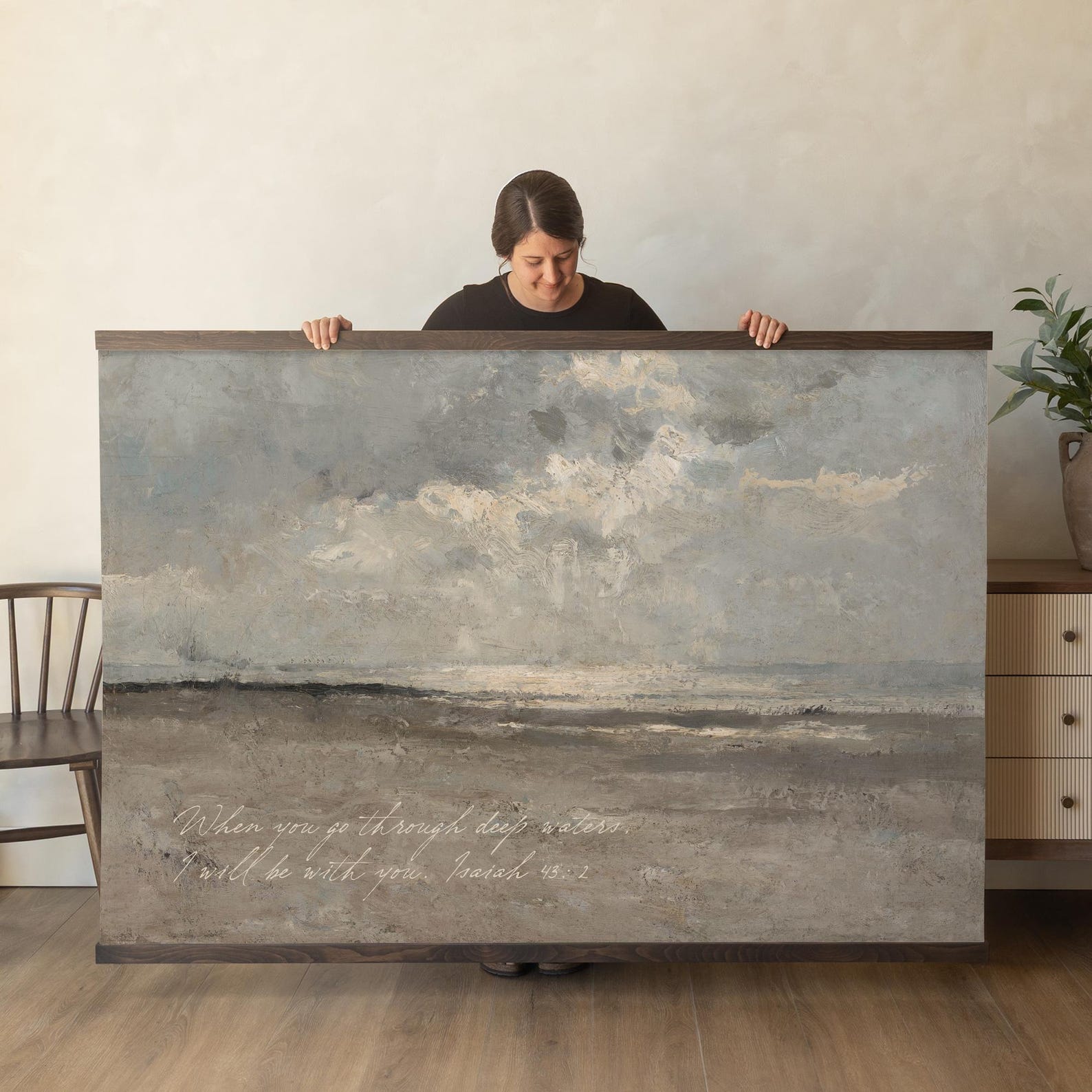 Ocean Landscape Wall Art | Large Coastal Canvas With Isaiah 43:2 ...