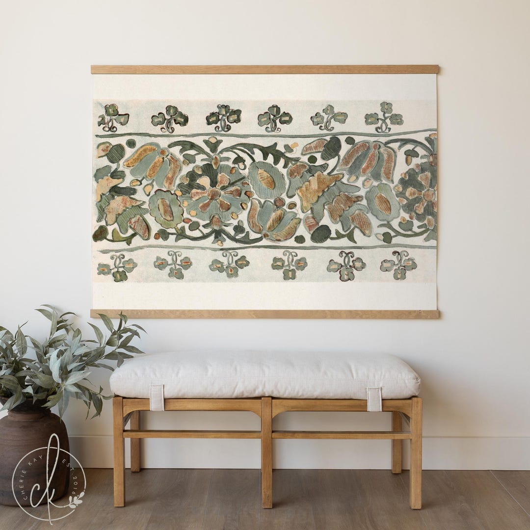 Botanical Tapestry Wall Art | Oversized Vintage Floral Textile | T52 - Etsy