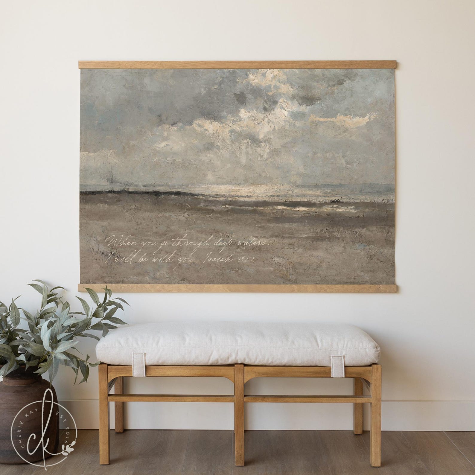 Ocean Landscape Wall Art | Large Coastal Canvas With Isaiah 43:2 ...