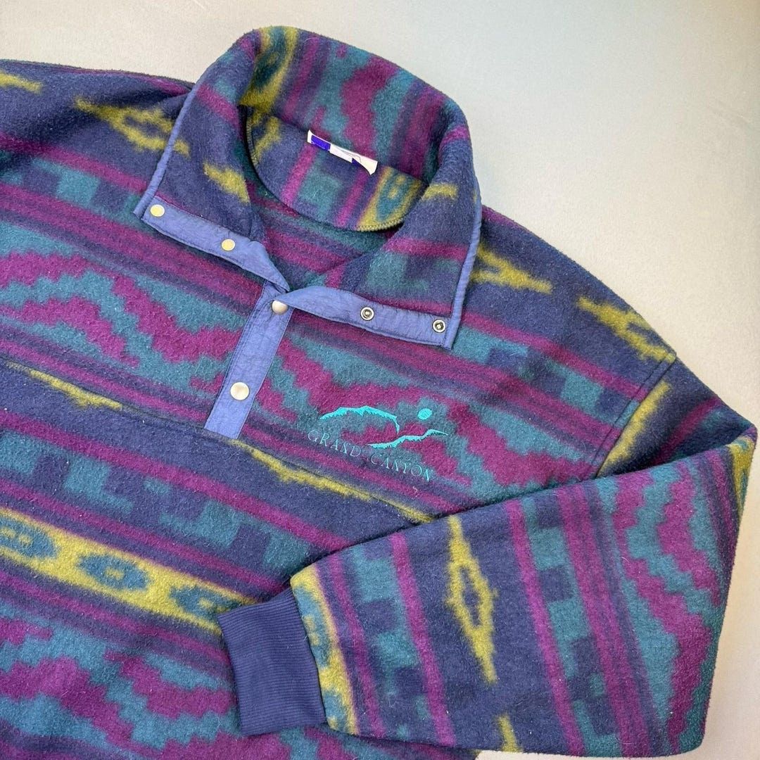 Vtg. Arctic Image Fleece Pullover Large Southwestern Aztec Pattern Snap ...