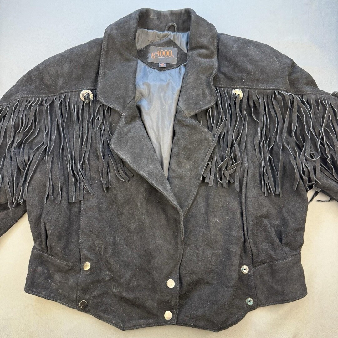 Vintage G4000 80s Black Western Biker Suede Fringe Jacket Boho Sz Women ...