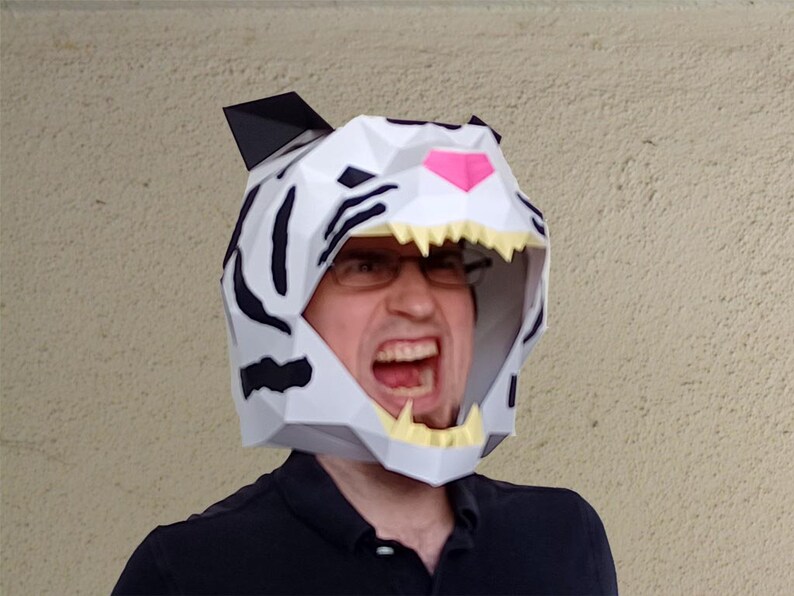 Roaring Tiger Mask Papercraft Pattern: Open Face Costume (PDF Pattern ...