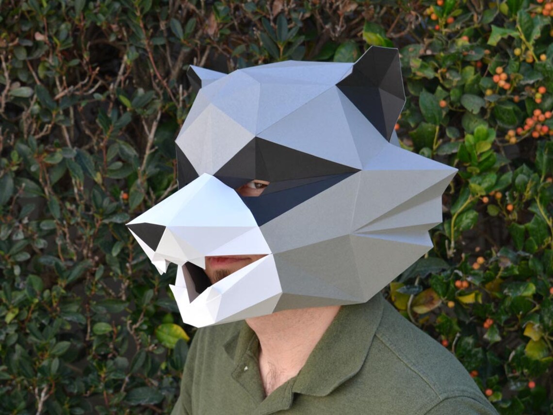 Animal Mask: Make Your Own 3D Low Poly Raccoon Mask With This - Etsy