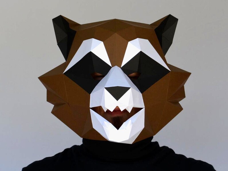 Animal Mask: Make Your Own 3D Low Poly Raccoon Mask With This - Etsy
