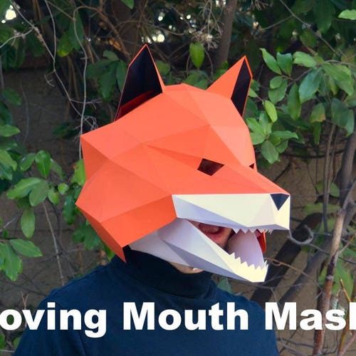 Fox Mask With Moving Jaw Paper Halloween Mask Animal Mask | Etsy