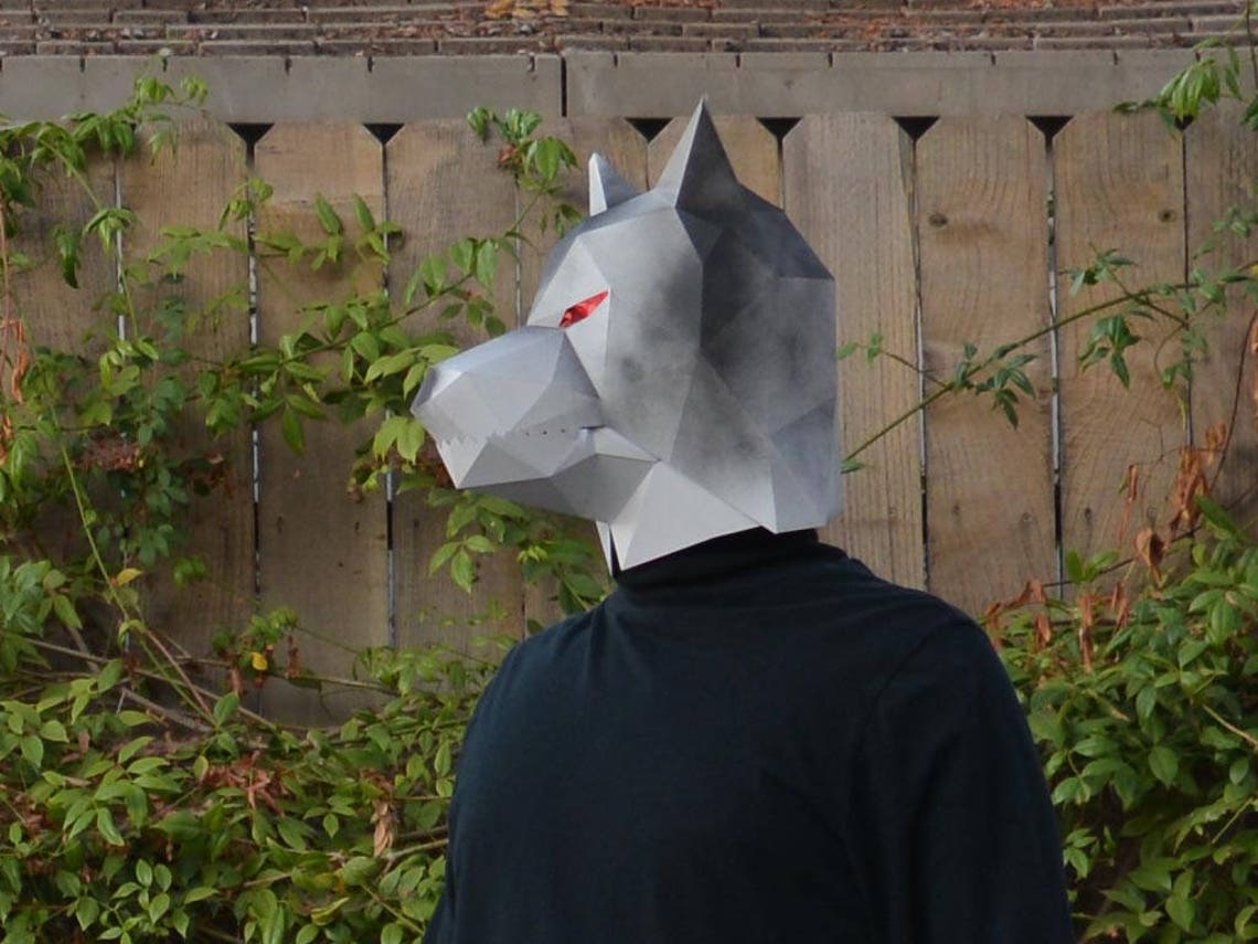 Wolf Mask with Moving Jaw Make a Paper Halloween Mask Two | Etsy