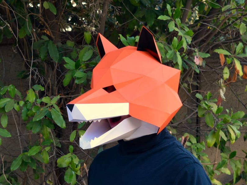 Fox Mask With Moving Jaw Paper Halloween Mask Animal Mask - Etsy