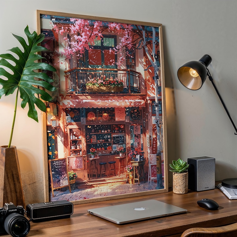 Cherry Blossom Bakery Art Print: Japanese Sakura, Ghibli Style (digital ...