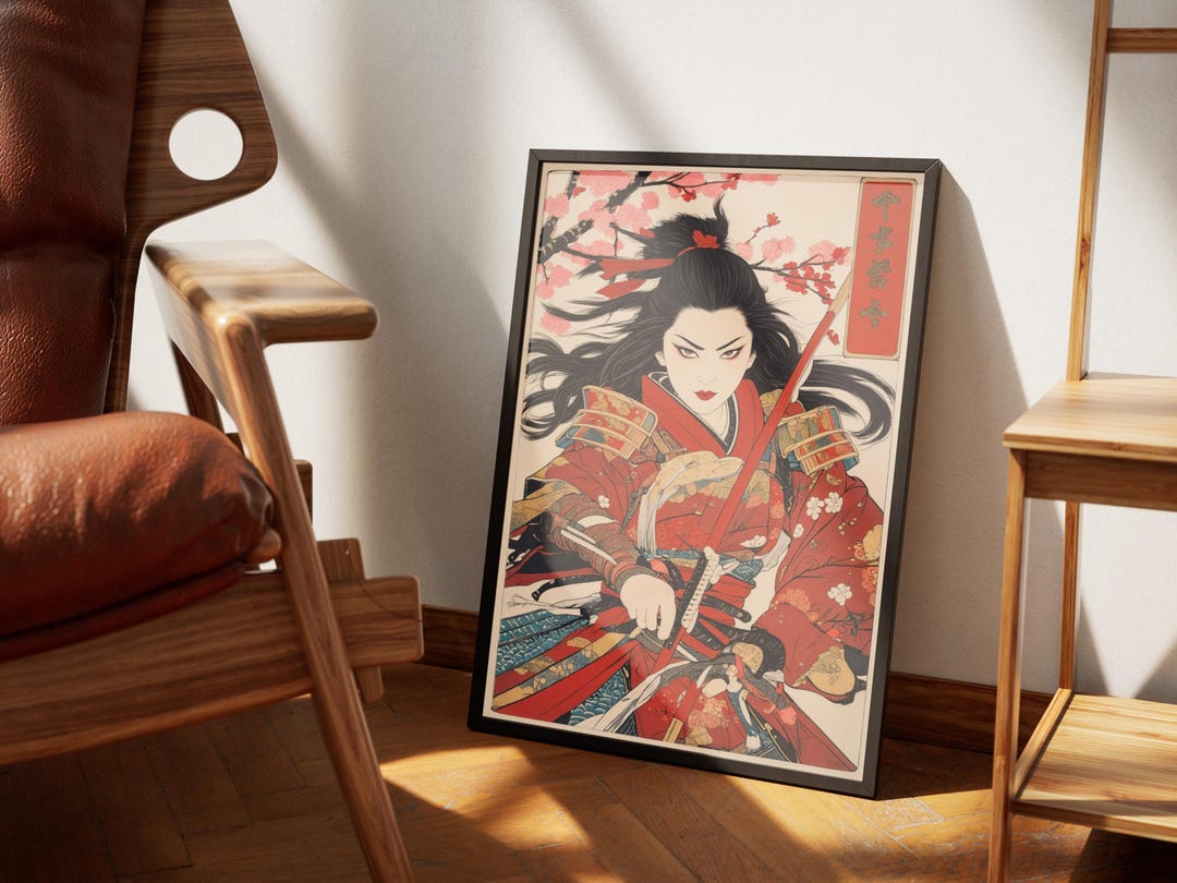 Ember and Petal: Samurai Cherry Blossom Warrior Wall Art - Etsy