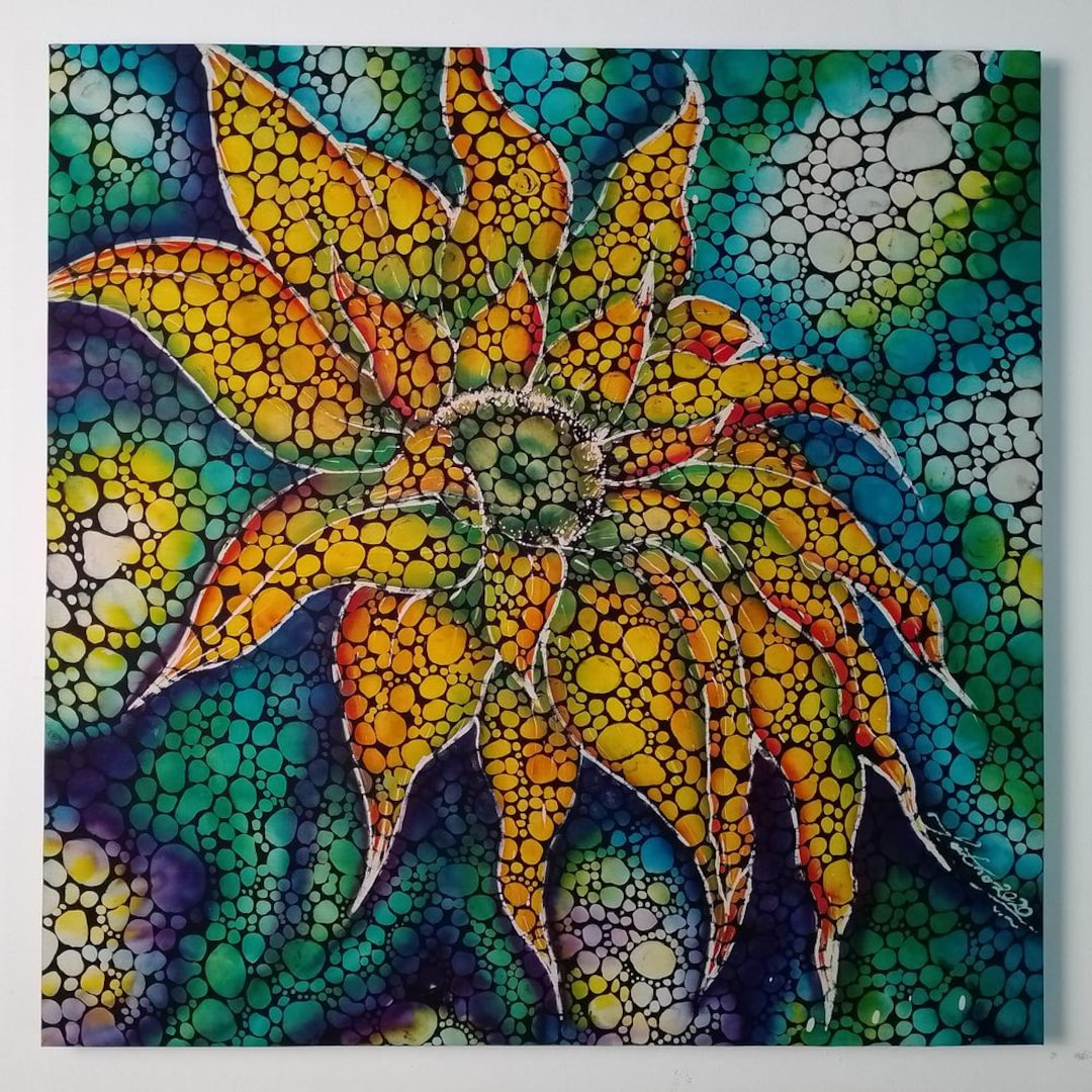 Batik Painting "sun Flower", Hand-drawn Batik, Landscape Painting ...