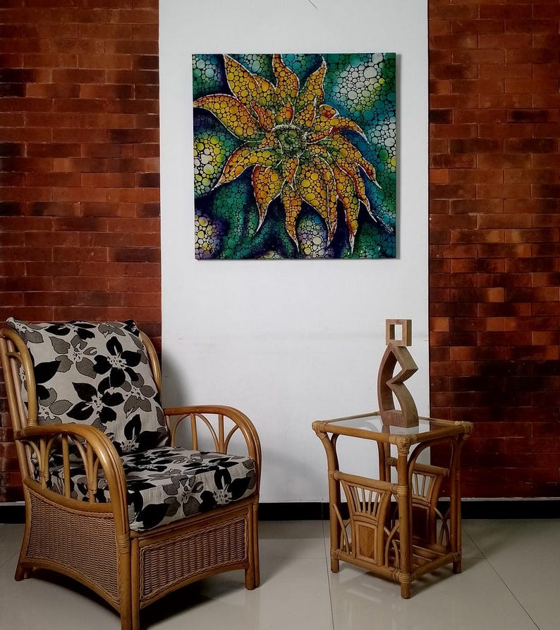 Abstract Floral Batik Painting – Colorful Hand-painted Wall Art - Etsy