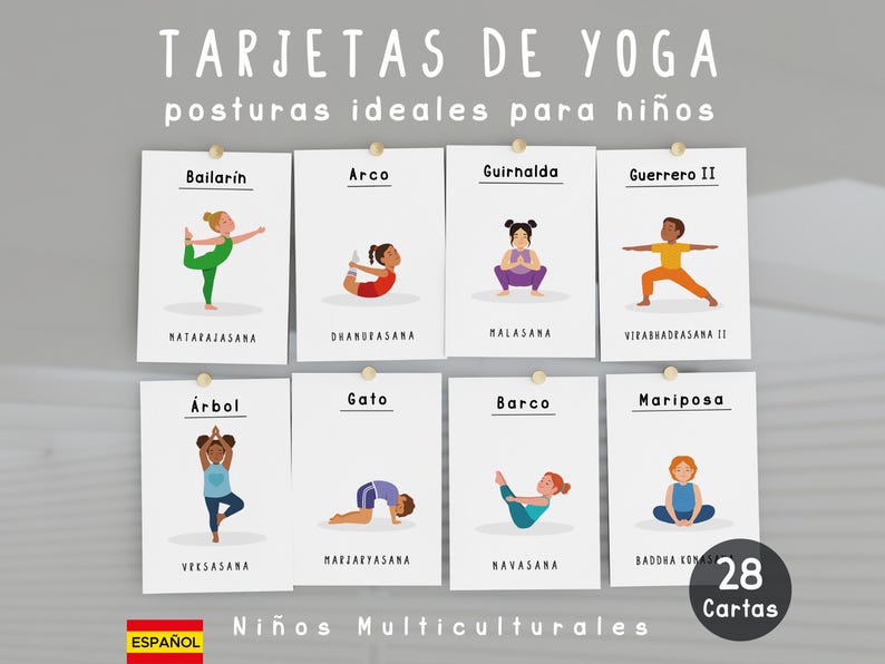 Yoga Poses Flashcards for Kids, Spanish & Sanskrit, Digital Download ...