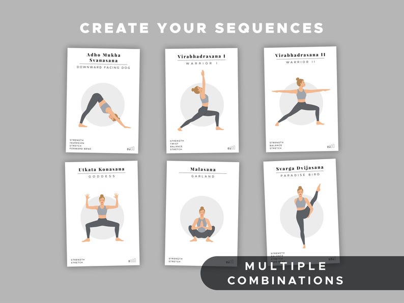 Yoga Pose Flashcards - Printable PDF File A4 With Cutting Lines - Card ...