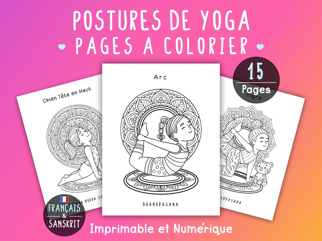 Yoga Girl Coloring Pages With Mandalas • French & Sanskrit • Printable ...