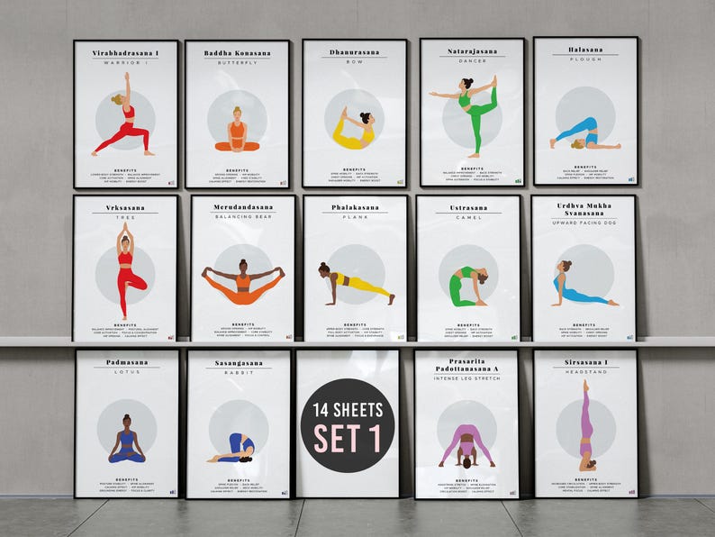 Printable Yoga Pose Posters • Multicultural Girls & Chakra Colors (set ...