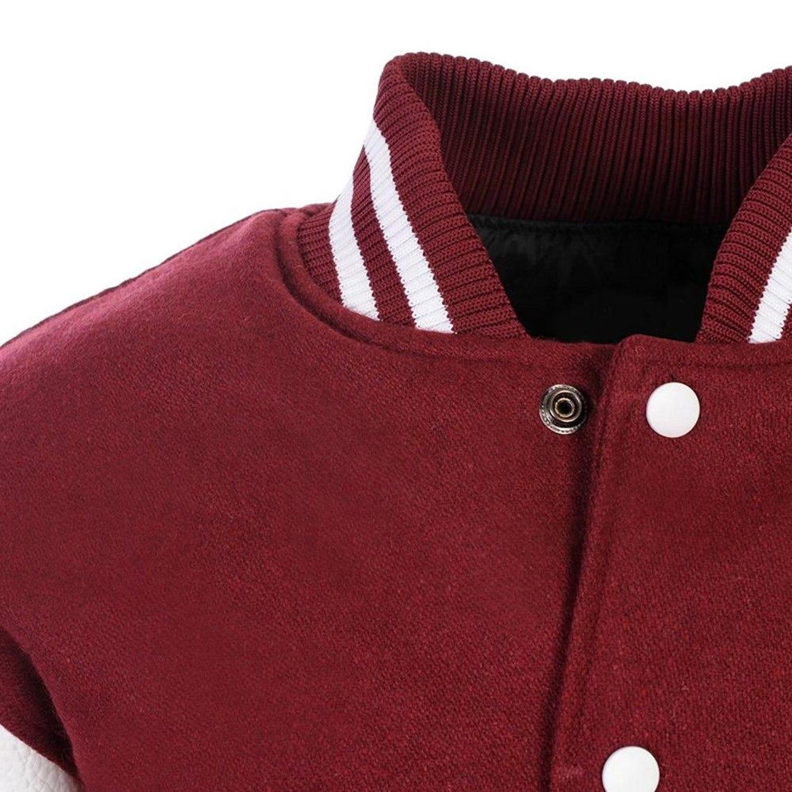 Maroon and White Wool Varsity Jacket: Leather Sleeve Letterman Bomber ...