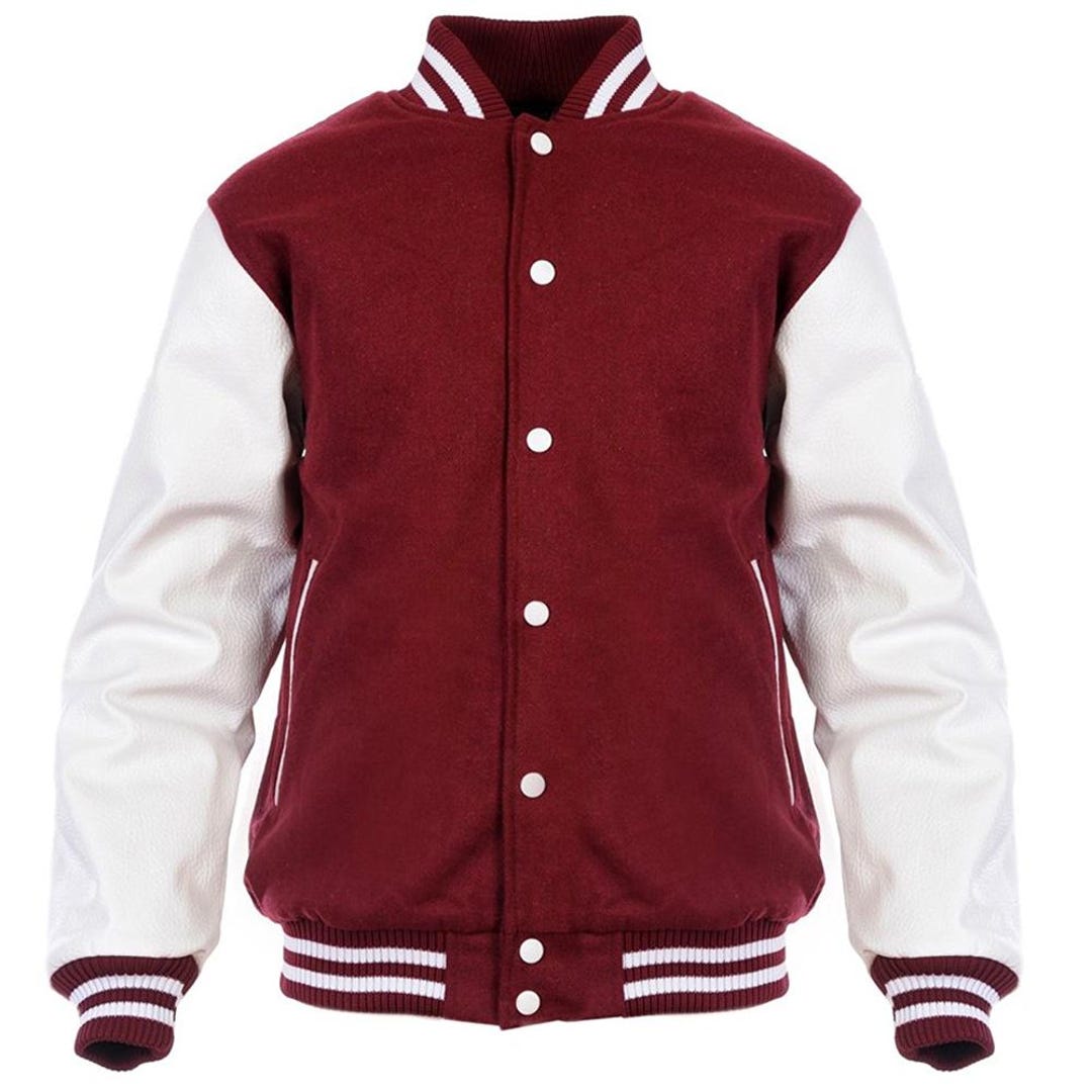 Maroon and White Varsity Jacket Classic Letterman Bomber Premium Wool ...