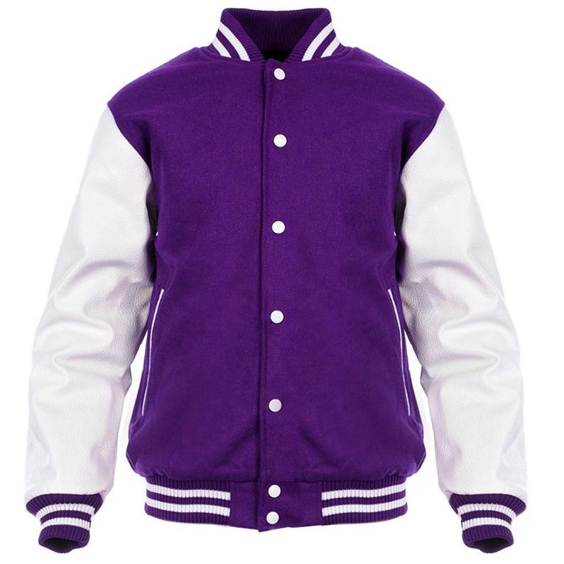 Purple and White Varsity Jacket Classic Letterman Bomber Premium Wool ...