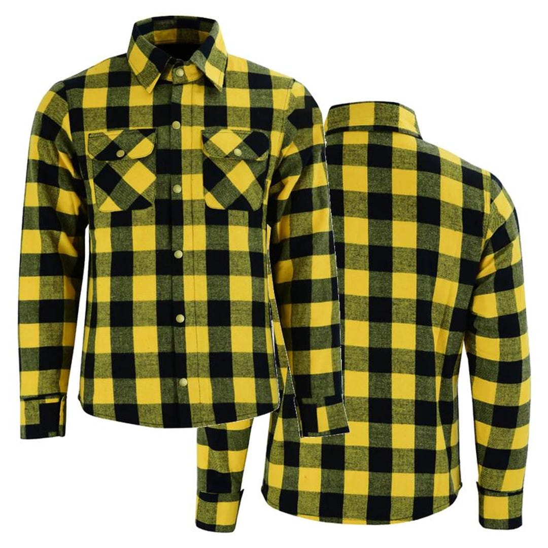 Black Yellow Kevlar Shirt Motorcycle Riding Flannel Jacket Armored ...