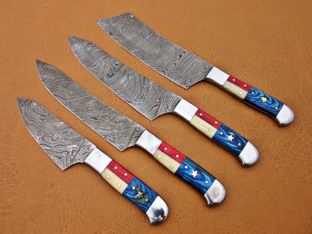 Handmade Damascus Chef Knife Set: Texas Handle BBQ Knives - Etsy