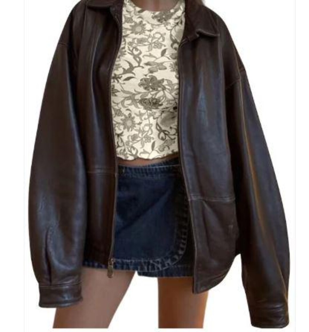 Vintage 80s Baggy Style Brown Real Leather Jacket - Etsy