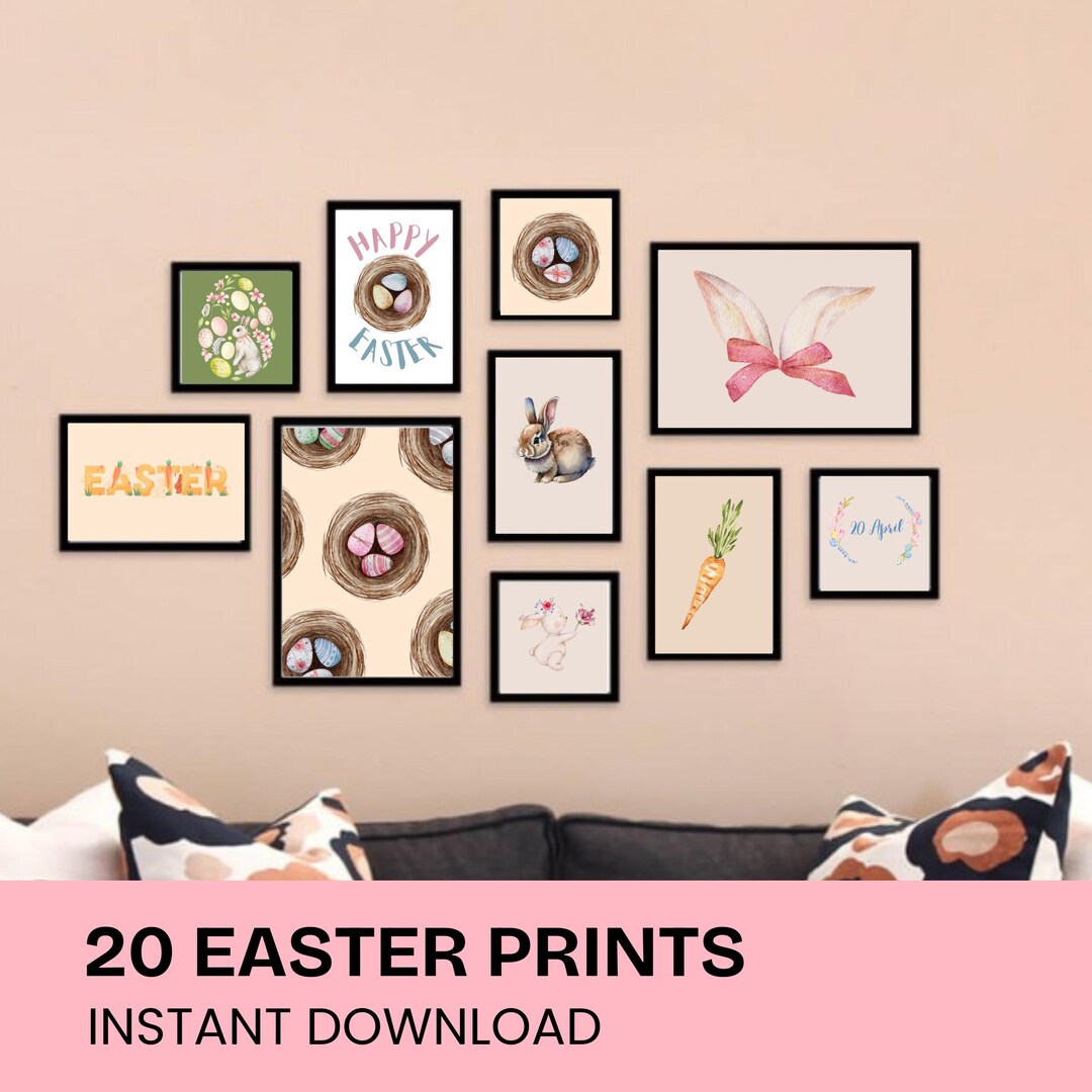 20 Easter Wall Art Prints, Spring Gallery Wall Set, Easter Egg Bunny ...