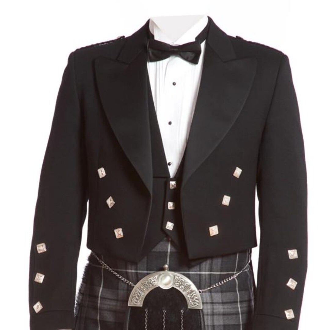 Men's Black Prince Charlie Kilt Jacket With 3 Button Vest Scottish Kilt ...